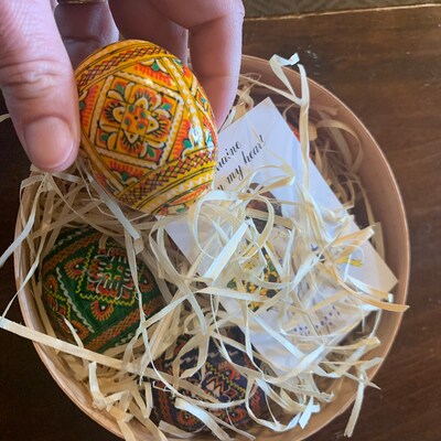 Set 6 Easter Wooden Eggs With Wooden Box, Ukrainian Traditional Pysanky ...
