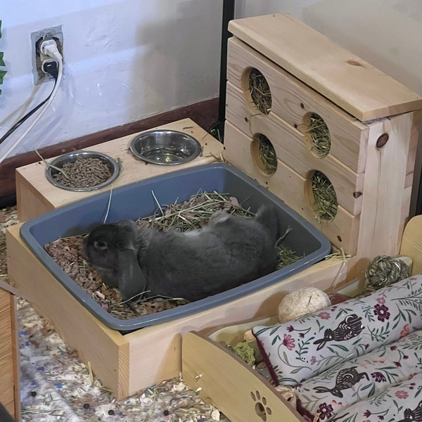 Rabbit Hay Feeder and Litter Box With Extended Walls, Small Animal Hay ...
