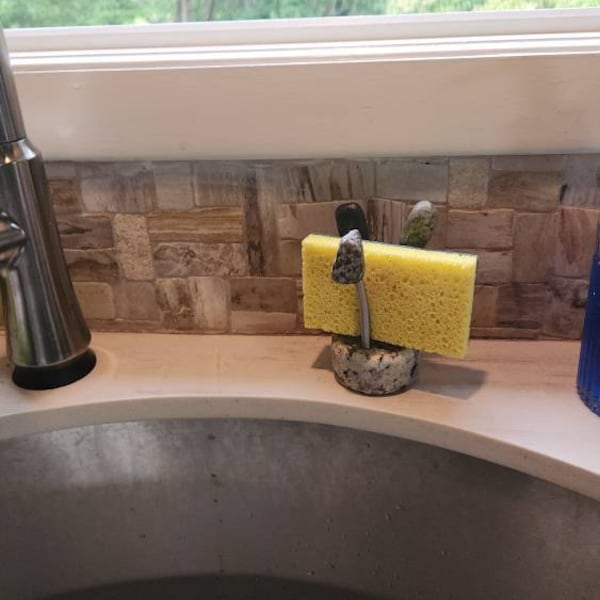 Stone Sponge Holder - Granite Sink Organizer - Kitchen Counter Space ...