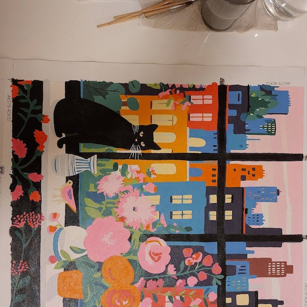 Purrfectly Relaxed Paint by Numbers, Cat on a Mobile Paint by Numbers ...