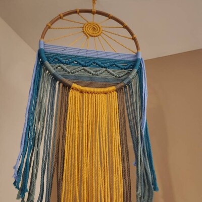 Rustic Macrame Wall Art, Painting of Macrame Beach and Sun on the Wall ...