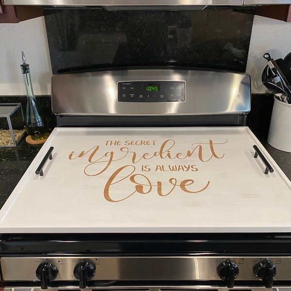 Custom Engraved Wood Stove Top Cover - Noodle Board - Cook Top Kitchen ...