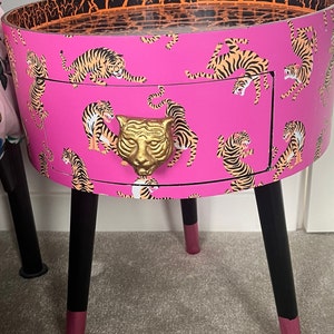 Round Wooden Side Table With Drawer. Tiger Print in 6 Colours - Etsy