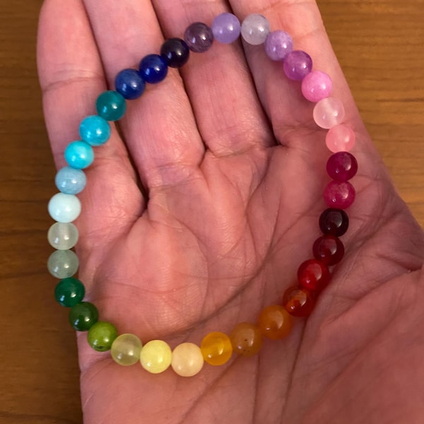 Rainbow Gemstone Bracelet, Colorful Beaded Gemstone Bracelet, Healing ...