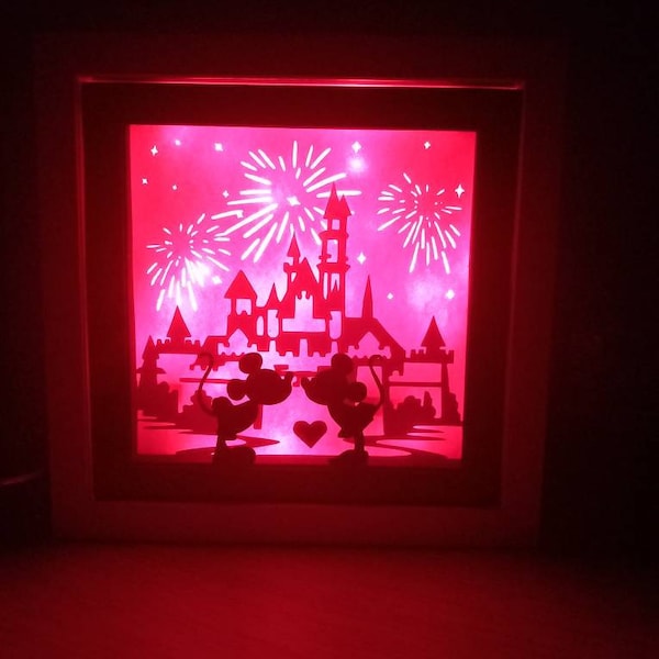Mickey and Minnie Castle 3D Light Box SVG - Etsy