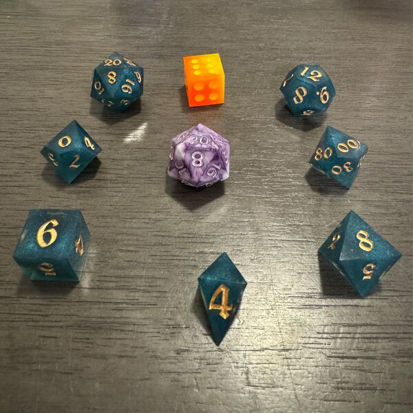 Red & Blue Dice - 7 Piece Handmade Crystal Dice Set - Sharp Edge - Etsy