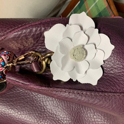 White Flower Purse Charm, Single Magnolia Flower Purse Charm, Genuine ...
