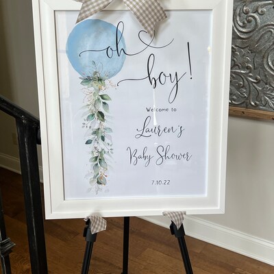 Greenery Blue Balloon Baby Shower Welcome Sign, Botanical Eucalyptus ...