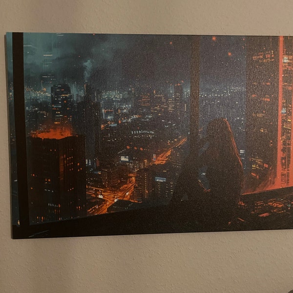 Cyberpunk Night City Landscape "skyscraper Solitude" Canvas Neon Lights ...