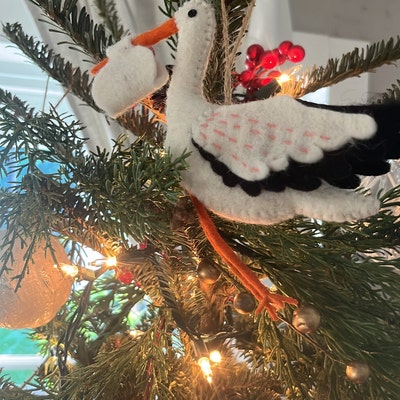 Felt Stork Ornament, Welcoming Newborn, Baby Celebration, Unique Parent ...