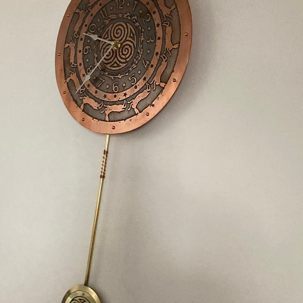 Large Brass Pendulum Wall Clock With Hares * Country Celtic Pagan ...