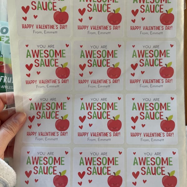 Classroom Valentine Sticker - Awesome Sauce Valentine Sticker ...