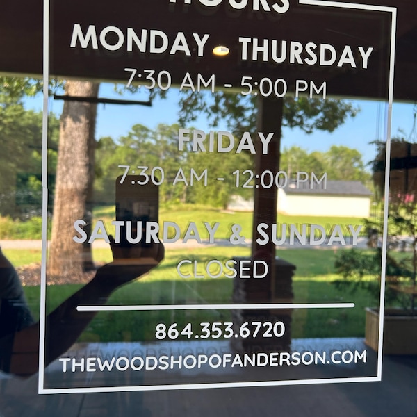 Custom Store Hours Decal - Business Door Sign for Hours of Operation ...