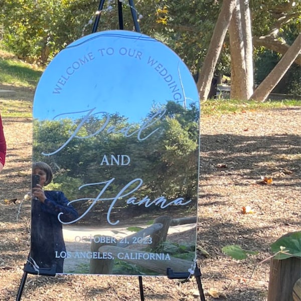 Arch Mirror Acrylic Wedding Welcome Sign | Modern Welcome Sign | Mirror ...