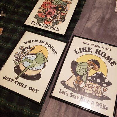 Retro Frog Wall Print, Chill Quote, Vintage Frog, Retro Flowers ...