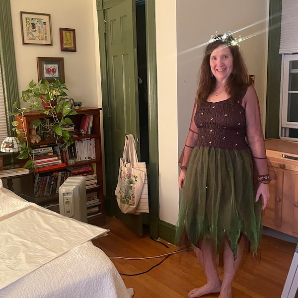 PLUS SIZE Fairy Dress Party Costume With Wings - Brown & Forest Green ...