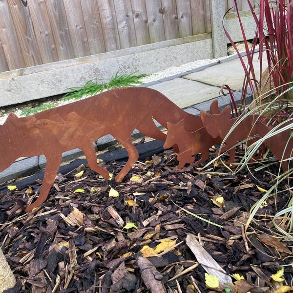 Rusty Metal Family of Foxes - Garden Ornaments - Art - Fox Gift - Steel ...