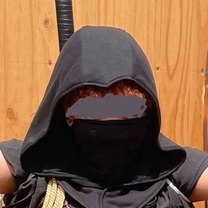 Devil Hood Red Mask Cowl Faux Leather Hoodie Hand Ninja Assassin King Dare Costume Cosplay Gift ...