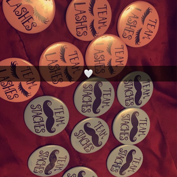 Team Lashes or Team Staches Gender Reveal Pins. Pink and Blue. 2 Pin ...