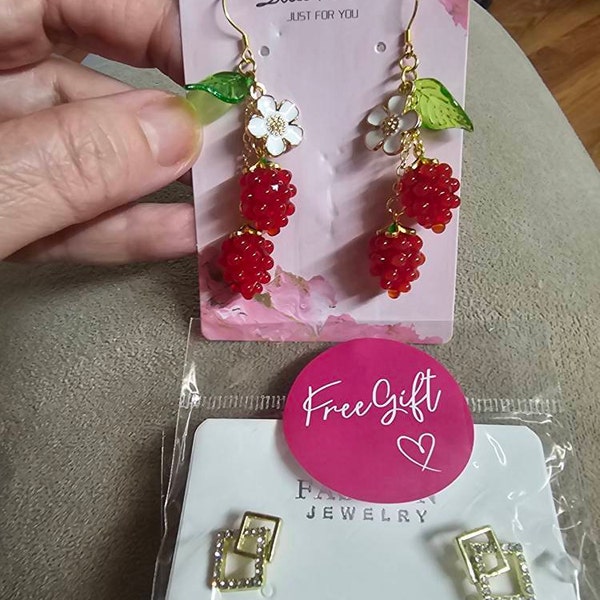 Raspberry Earrings Glass Fruit Earrings Food Jewelry Dangle & Drop ...
