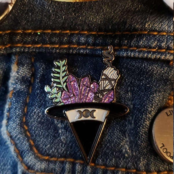 WITCH ENAMEL PIN, Crystal Pin, Horror Pin, Witchy Pin, Halloween Pin ...