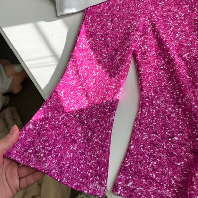 Girls Pink Faux Glitter Sparkly Bell Bottom Pants, Flare Leg Pants for ...