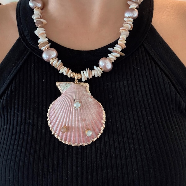 Large Shell Pendant Necklace, Giant Huge Shell Necklace, Natural Shell ...