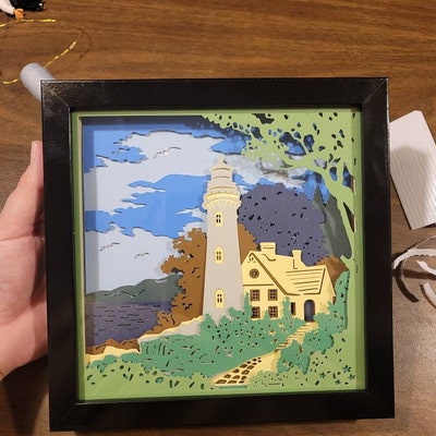 Lighthouse Lightbox Template, Paper Cut Shadow Box Template, Silhouette ...