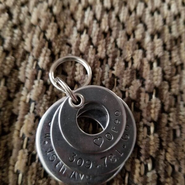 Pet ID Tag - Stainless Steel Washer - Durable Metal Pet ID Tag - Hand ...