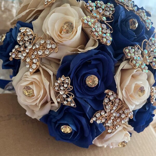 Navy/ Champagne Quinceañera Ramos, Bouquet, Navy Blue and Champagne ...