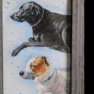 Original Hand Portrait Custom Two Dogs Portrait Double Pet Portrait ...