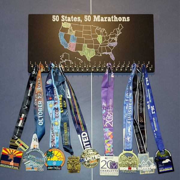 Marathons Across America - 50 States Medal Holder With 50 Hooks on ...