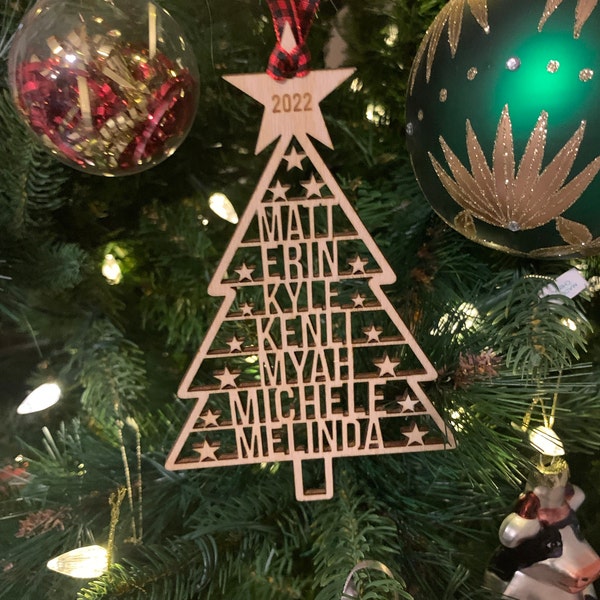 Family Names Tree Ornament, Custom Laser Cut Wood Ornament - Etsy