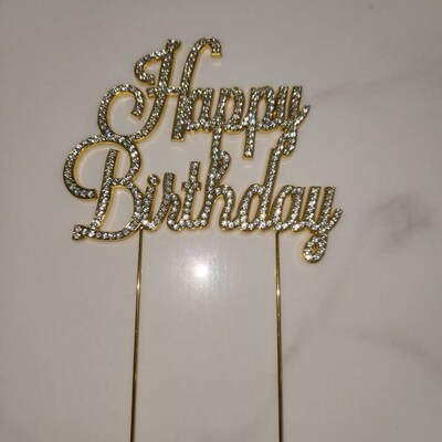 Happy Birthday GOLD Cake Topper Sparkly Rhinestone Cake Topper Birthday ...