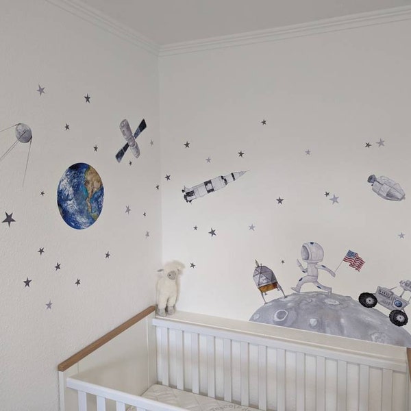 Space Rocket Wall Sticker Moon Travel Mission Landing Rover Satellite ...
