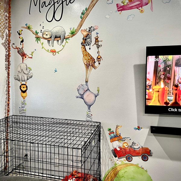 Safari Animal Stack Fabric Wall Decal, Safari Nursery, Watercolour ...