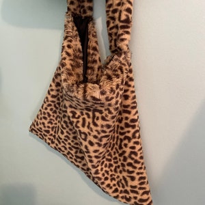 Medium Fluffy Cheetah Print Bag Brown Animal Print Fuzzy Purse Y2k Tote ...
