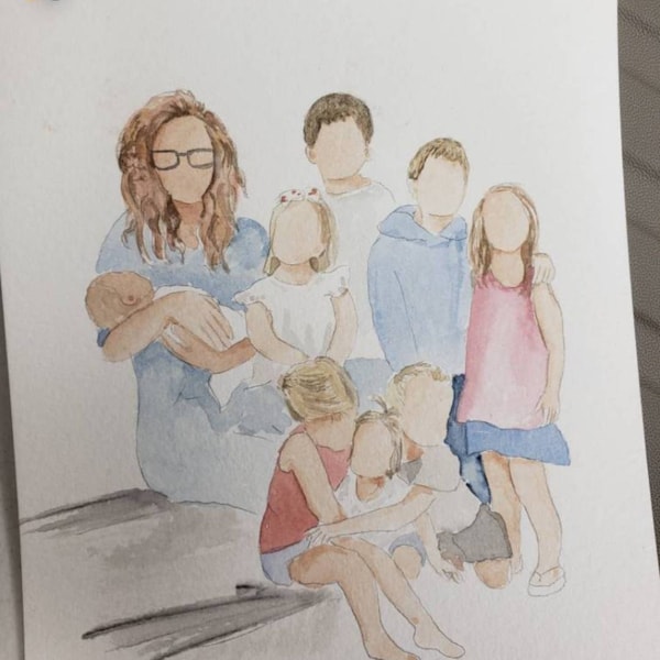 13+ People Faceless Family Portrait Custom Watercolor Painting - Etsy