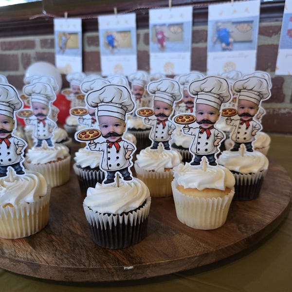 Pizza Chef Pizza Party Personalized Face Cupcake Toppers - Etsy