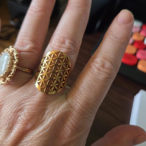 Large Rose Gold Flower of Life Ring Sacred Geometry, Spiritual Ring ...