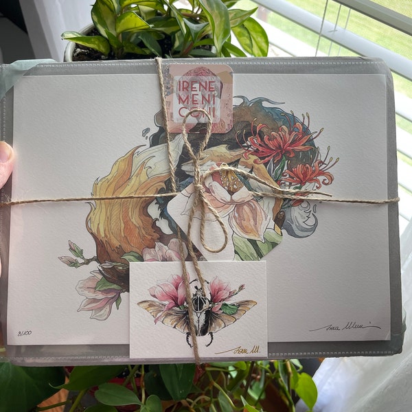 PRINT Limited Edition Ren'art, Foxes and Flowers, Giclée Print, Fine ...