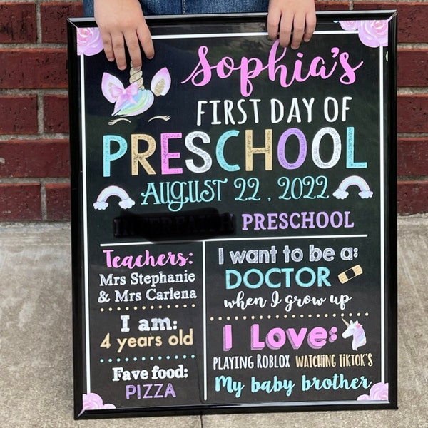 Unicorn Girl First Day of Preschool Sign 1st Day of Kindergarten Back ...