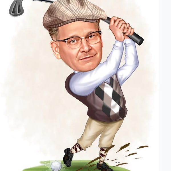 Personalized Golfer Cartoon Portrait, Custom Golfer Caricature Drawing ...