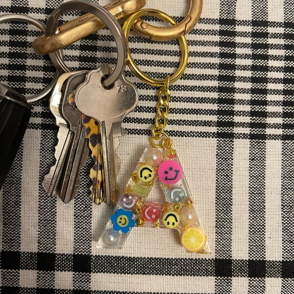 Custom Handmade Colorful Smiley Face & Bead Resin Keychain | School ...