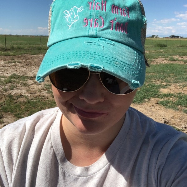 Farm Hair Don't Care Hat | Vintage Baseball Cap OR Ponytail Hat | Farm ...