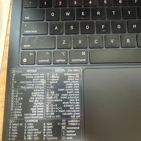 Word/excel (for Mac) - Quick Reference Guide Keyboard Shortcut Stickers ...