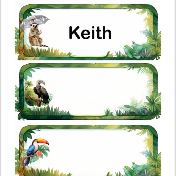 Jungle Theme Classroom Name Tags Printable - Name Tags for Kindergarten ...