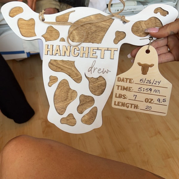 Personalized Cow Head Hospital Sign | Baby Name Announcement| Cow Theme ...