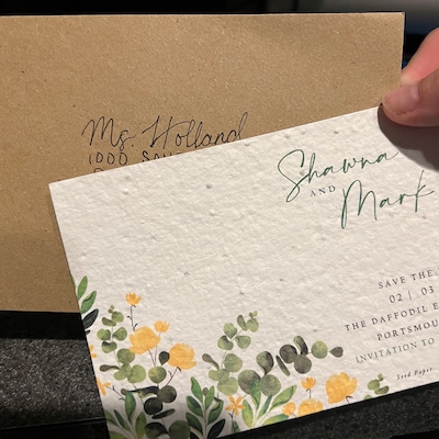 PLANTABLE SEEDED Paper Save the Date Invitation Card, Sustainable ...