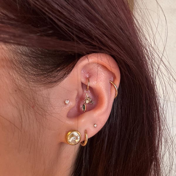 14k Solid Gold Ruby Heart Cartilage Piercing Pink Heart Helix Stud ...